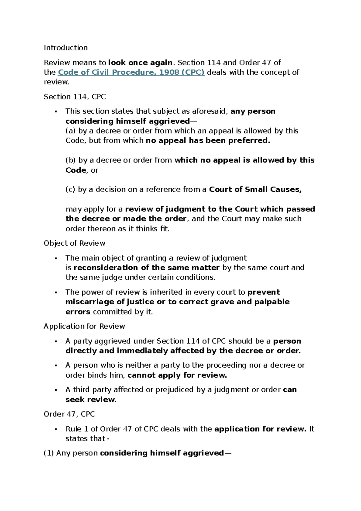CPC 1908: Review, Revision, and Jurisdiction in Civil Suits - Studocu