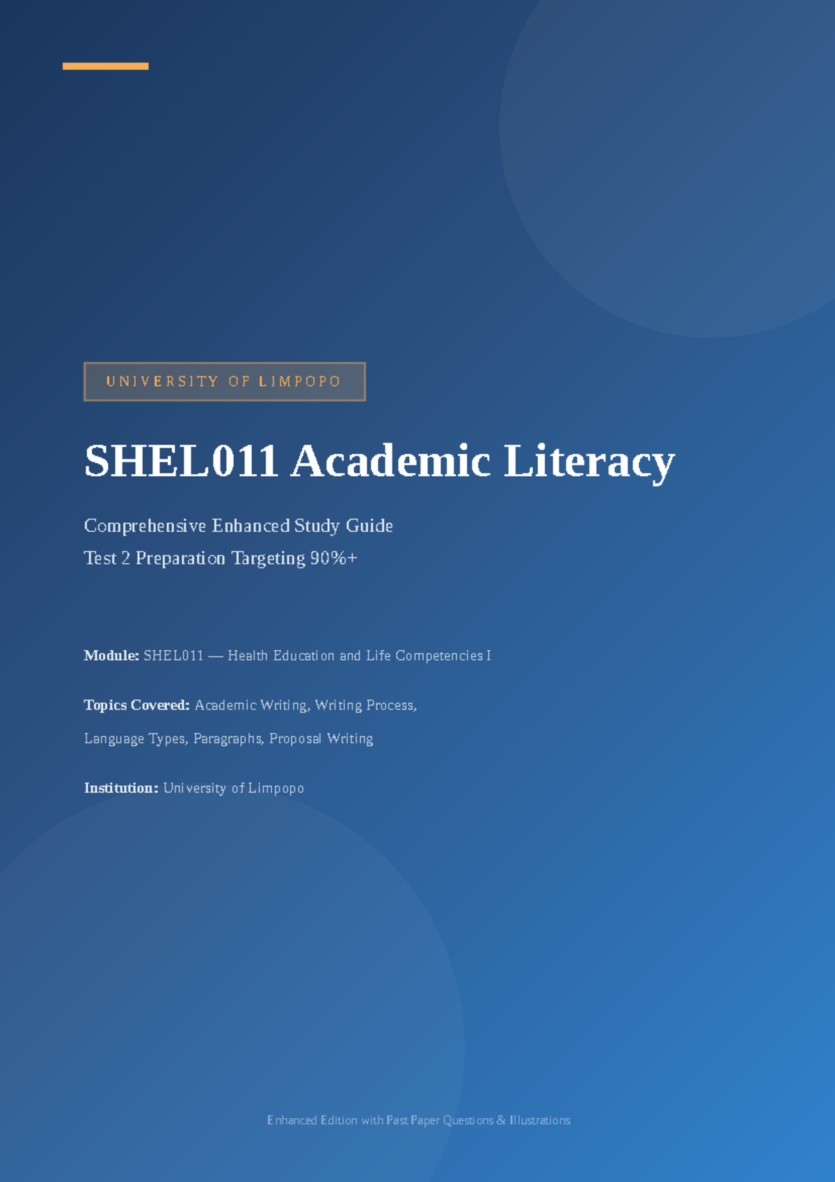 SHEL011 Academic Literacy Comprehensive Study Guide for Test 2 - Studocu