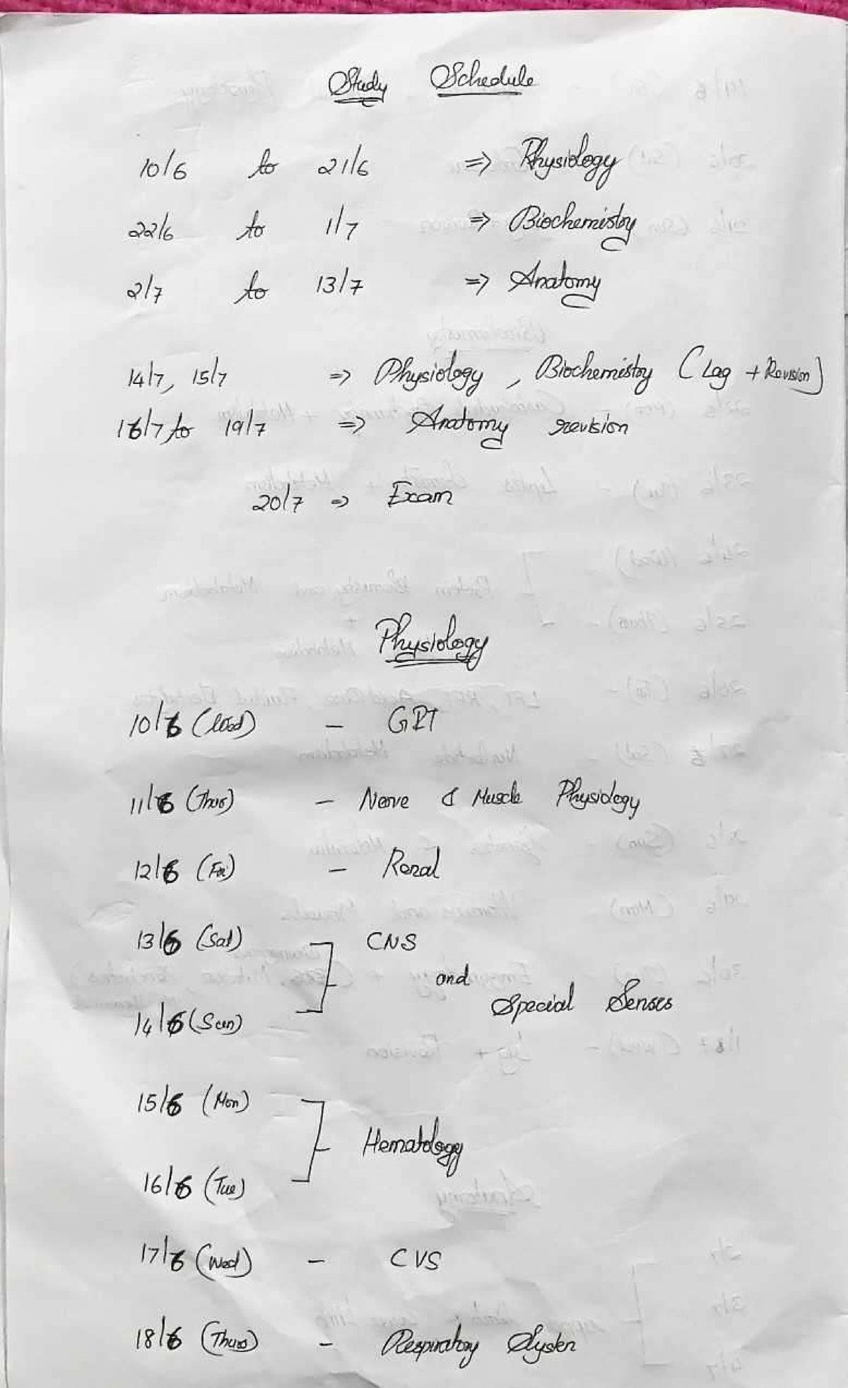 1st Year Study Schedule: Biochemistry & Anatomy Physiology Revision ...