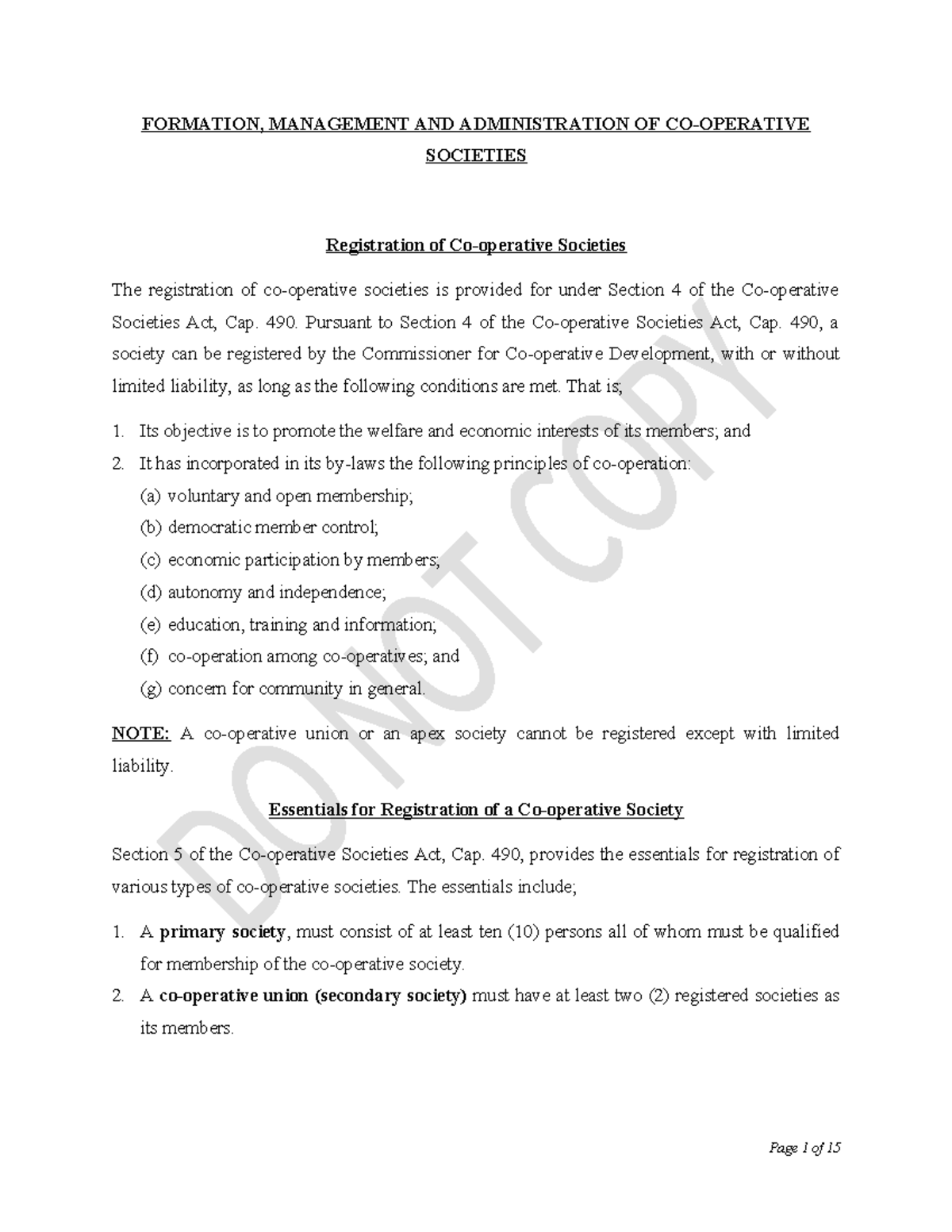 Registration of Co-operative Societies: Essentials and Procedures - Studocu