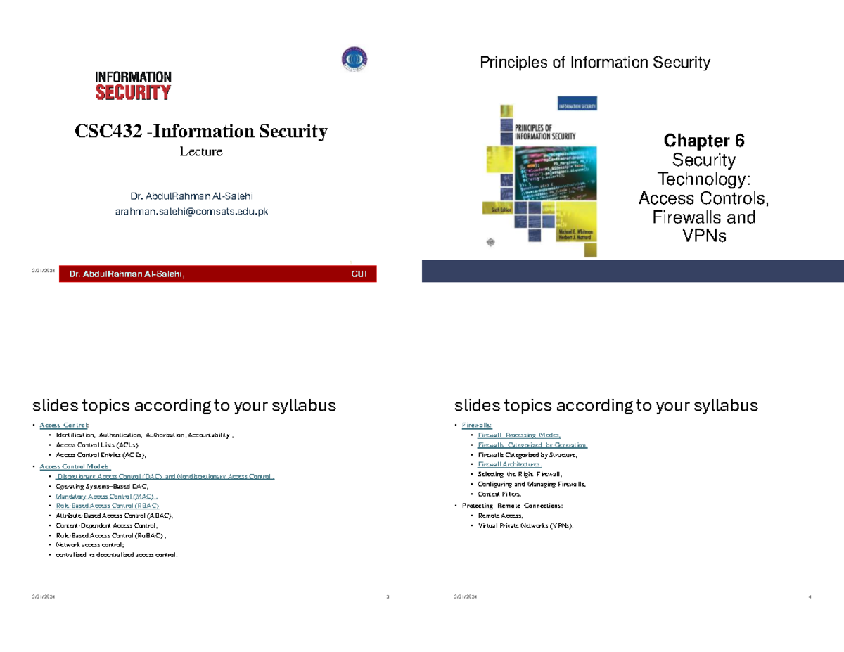 Chapter 6: Access Control, Firewalls, and VPNs - CSC432 Lecture Notes ...