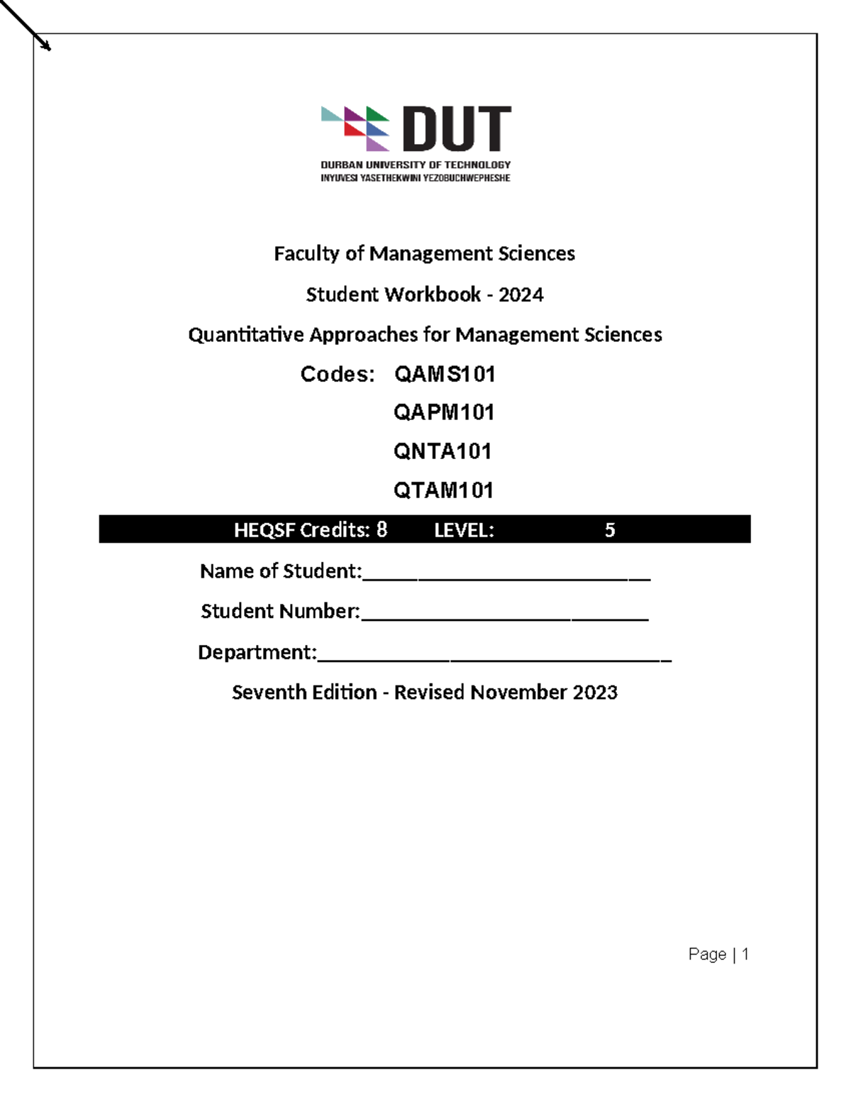 Student workbook 2024 ver 3 - Faculty of Management Sciences Student ...