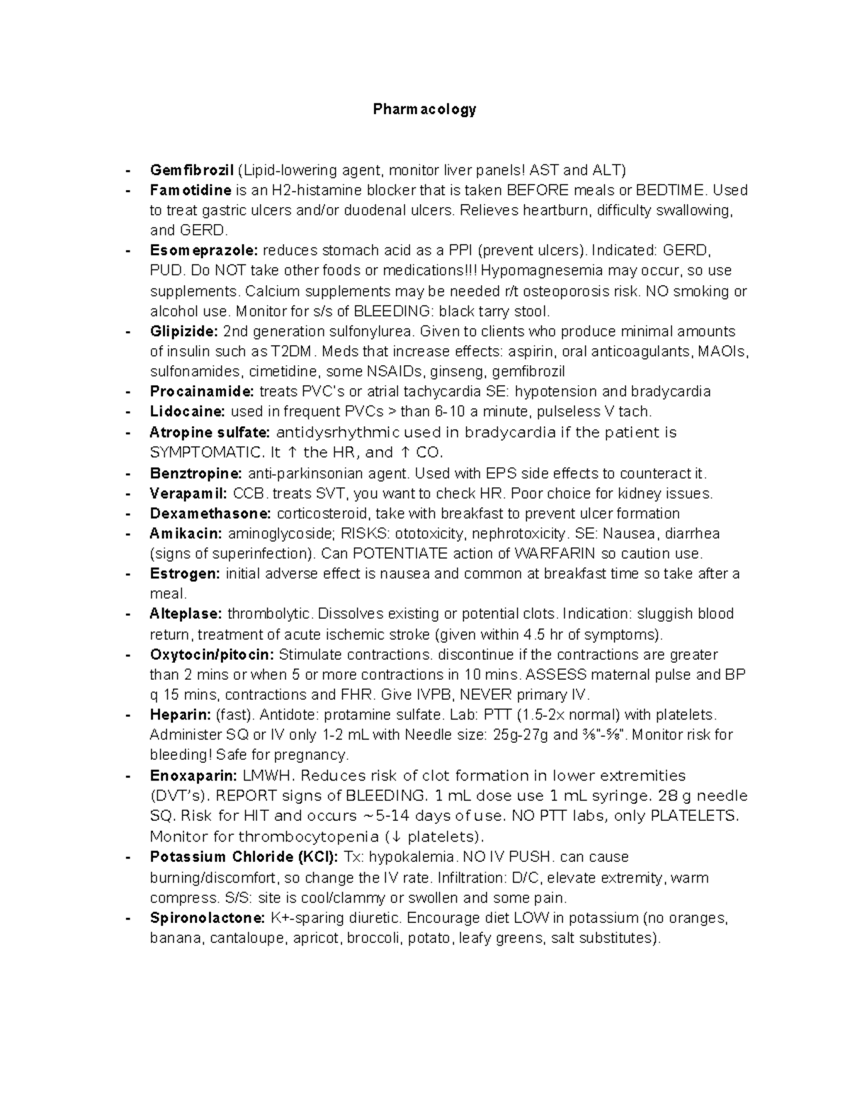 Pharmacology Study Guide Key Medications And Their Uses Studocu