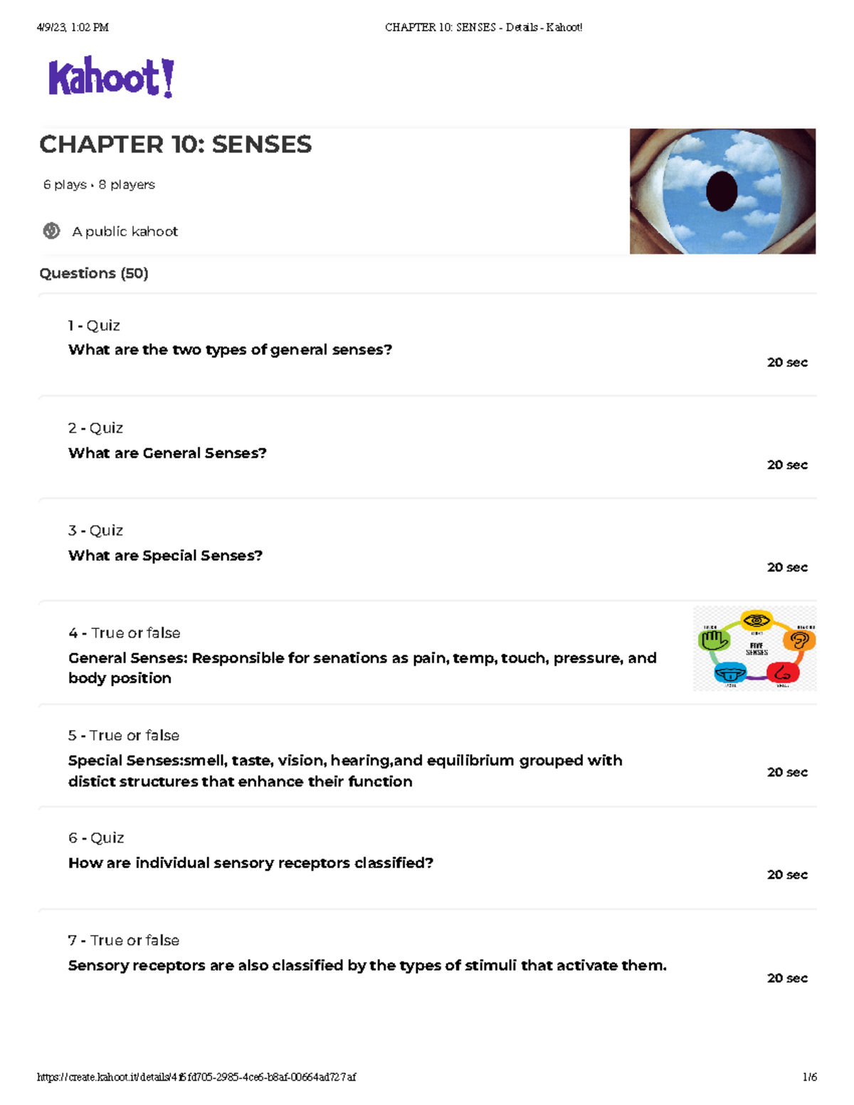 Human Anatomy Chapter 10: Understanding the Senses Quiz - Studocu