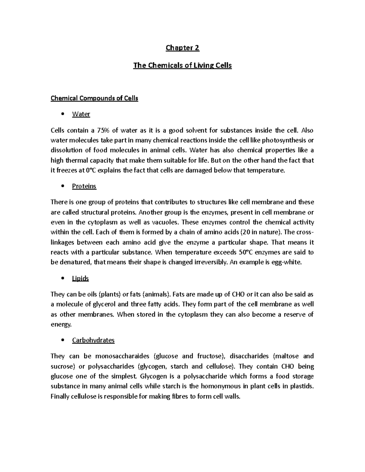 Chapter 2 (The Chemicals of Living Cells) - Chapter 2 The Chemicals of ...
