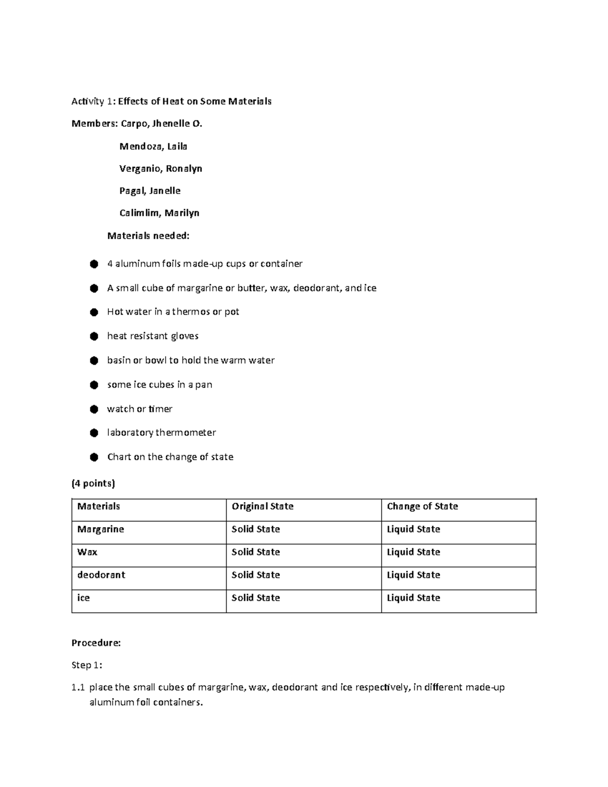 Module 2 Lesson 1 - Group Activity on Heat Effects on Materials - Studocu