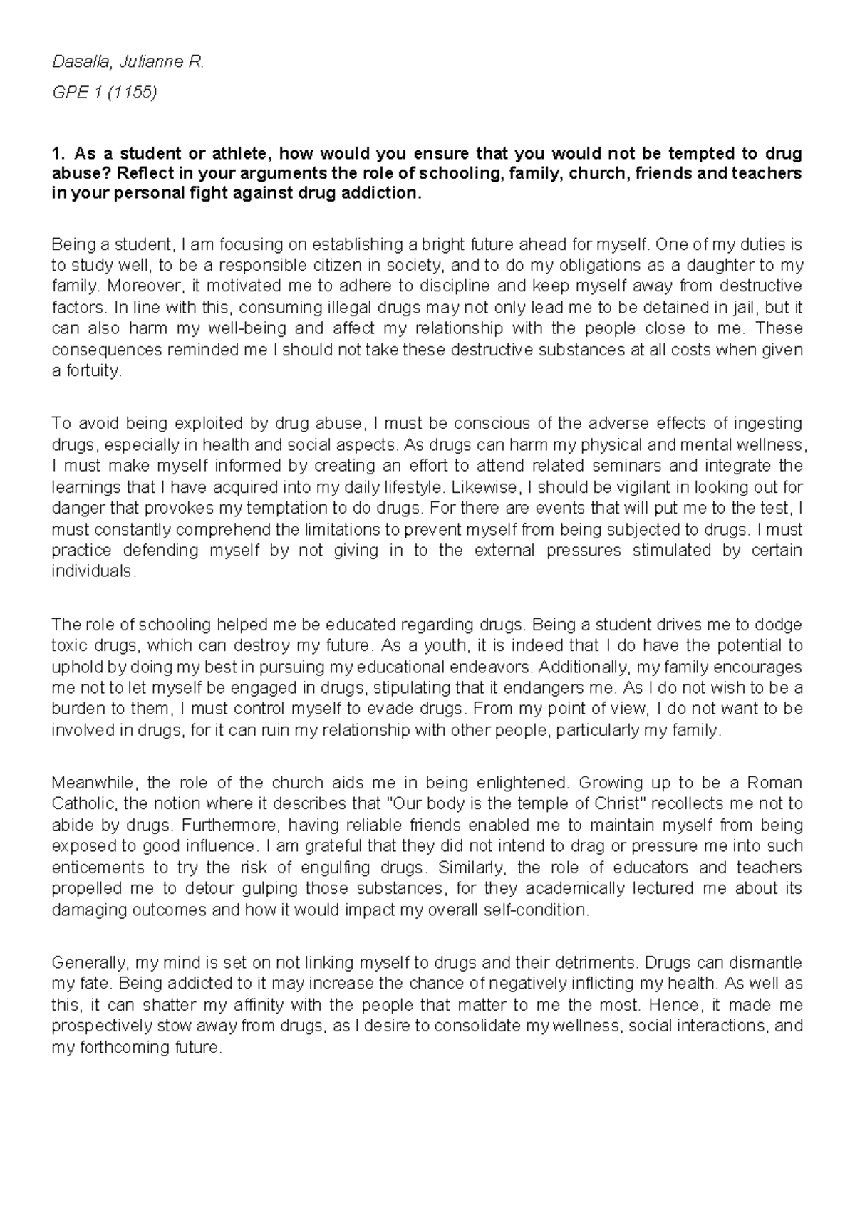 CBM 112 Assignment 4 - Reflections on Drug Abuse and Staying Active ...