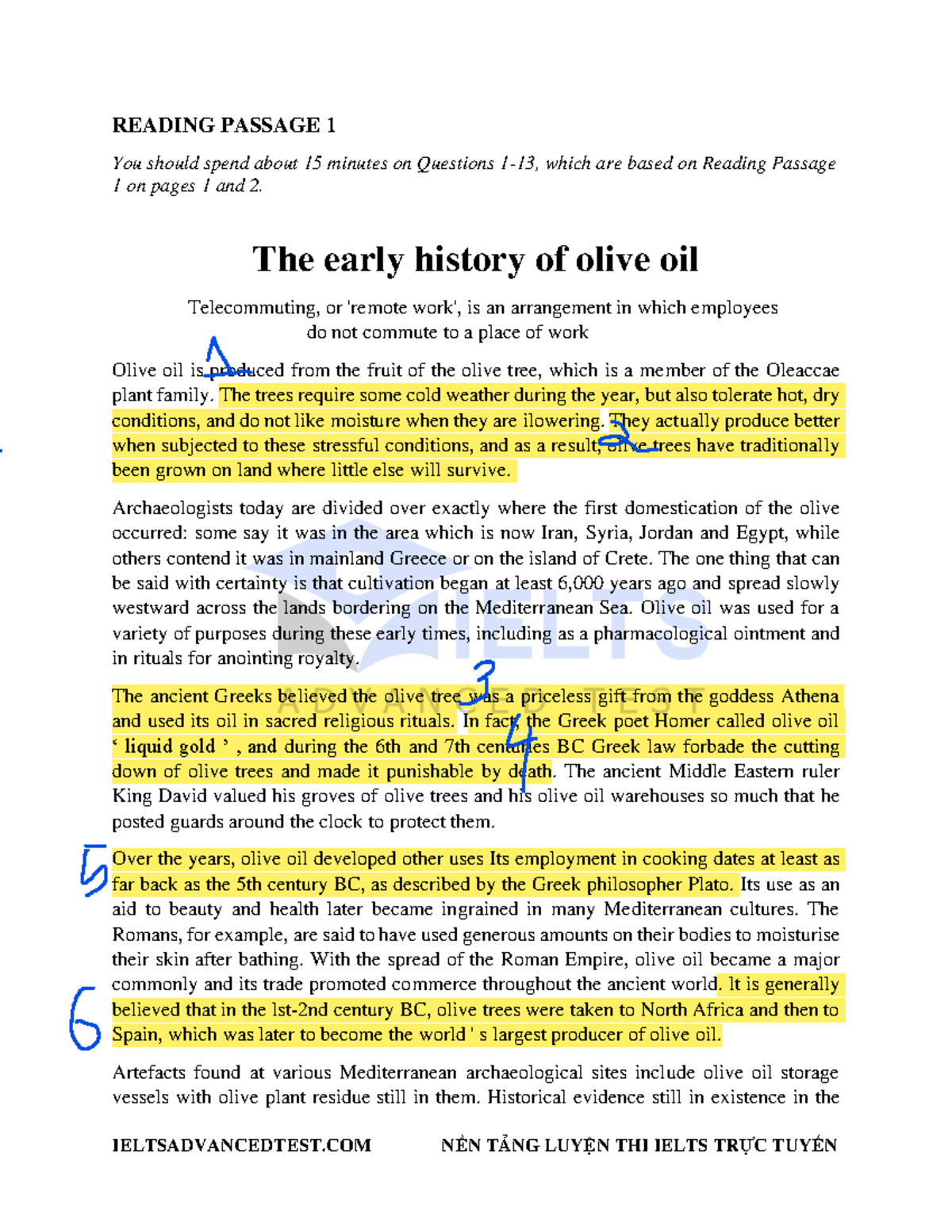 Reading Passage 1: The Early History and Uses of Olive Oil - Studocu