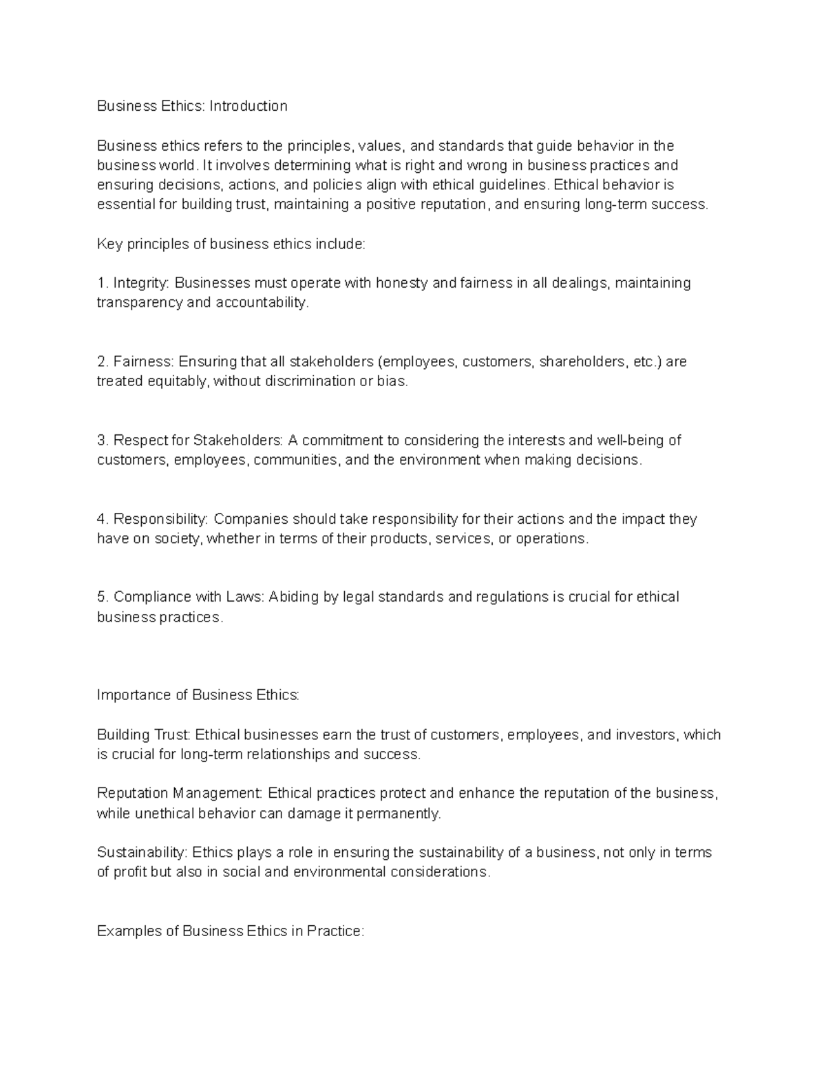 Business Ethics- An Overview - Business Ethics: Introduction Business ...