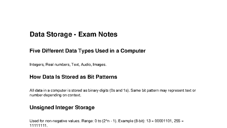 Data Storage Exam Notes: Understanding 5 Data Types and Their Formats ...