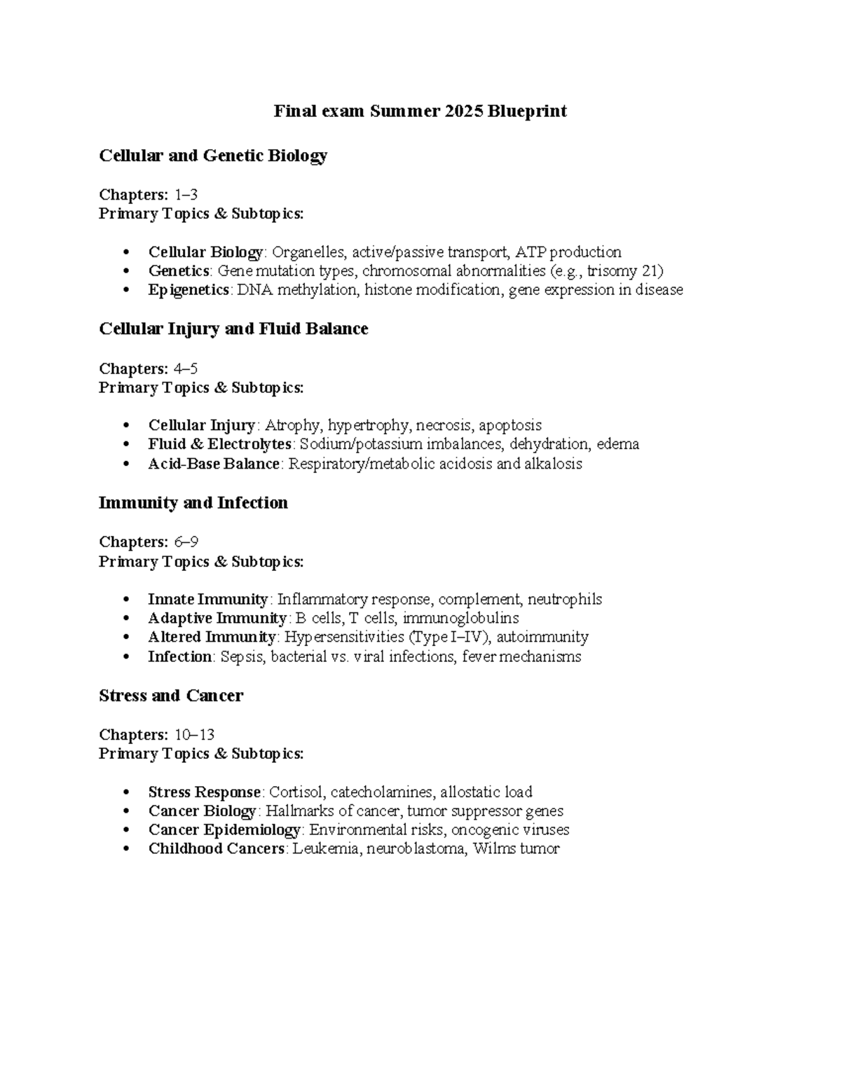 Msnde 5150 Adv Pathophysiology Final Exam Blueprint: Key Topics ...