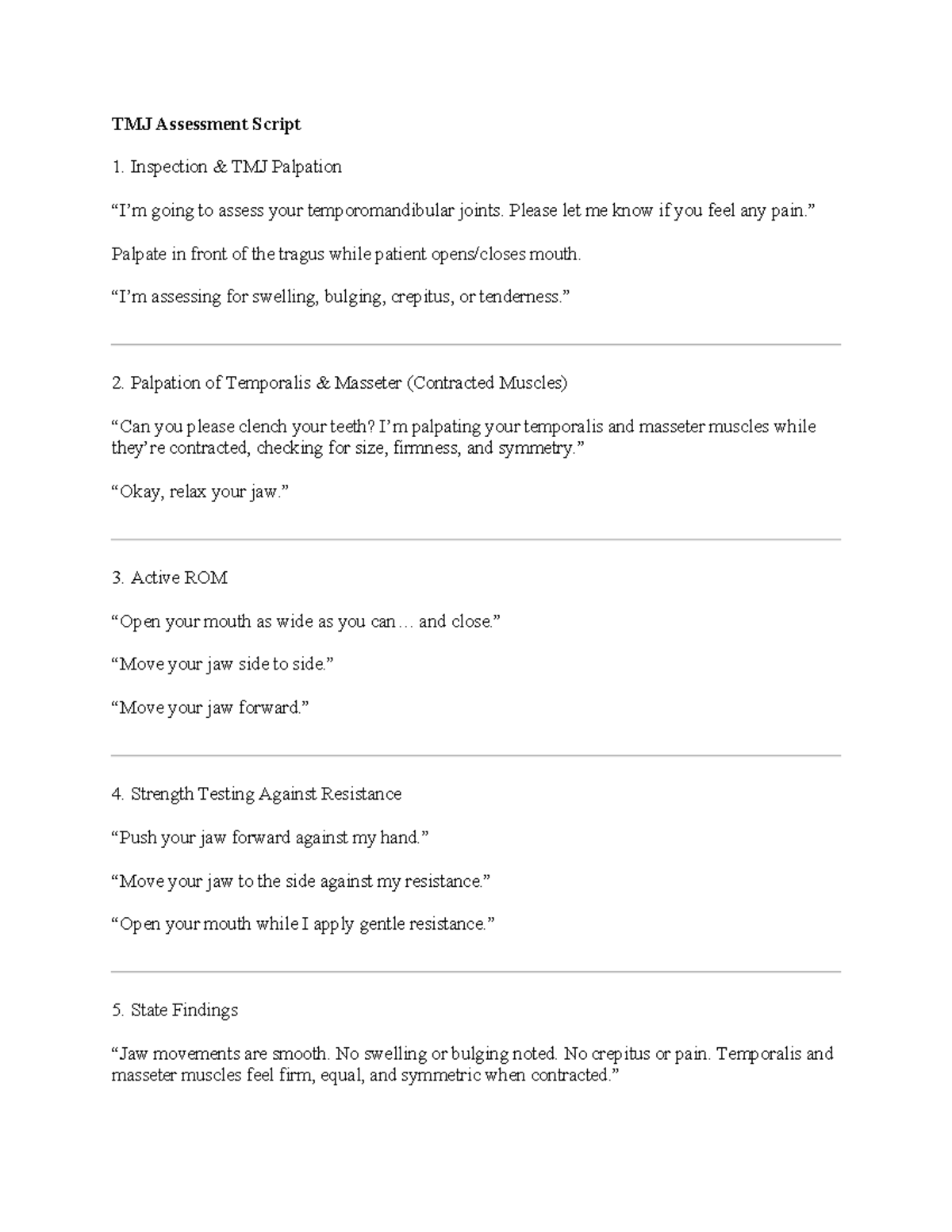 TMJ & Musculoskeletal Assessment Script: Comprehensive Guide - Studocu