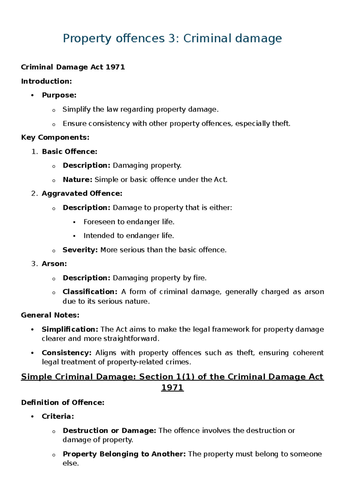 Property Offences 3: An In-Depth Analysis of Criminal Damage Law - Studocu