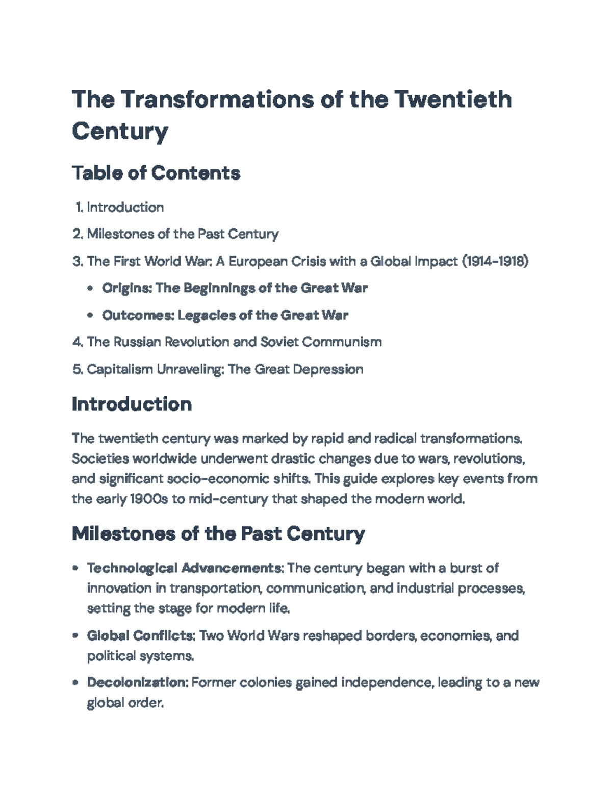 The Transformations of the Twentieth Century: Key Events and Impacts ...