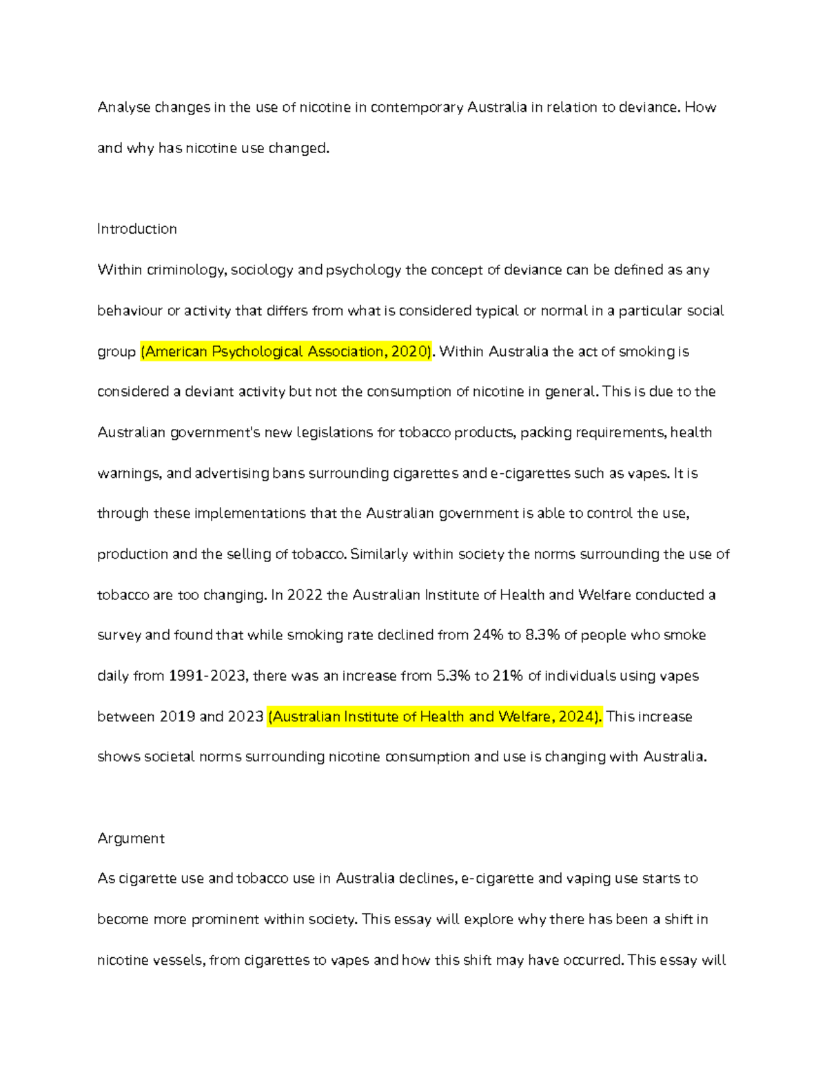 Changes in Nicotine Use in Australia: Deviance in Criminology ...