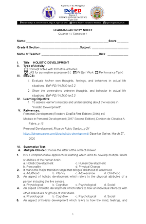 7 Q2 Perdev - Module 7 Quarter 2 Personal Development - 12 PERSONAL ...