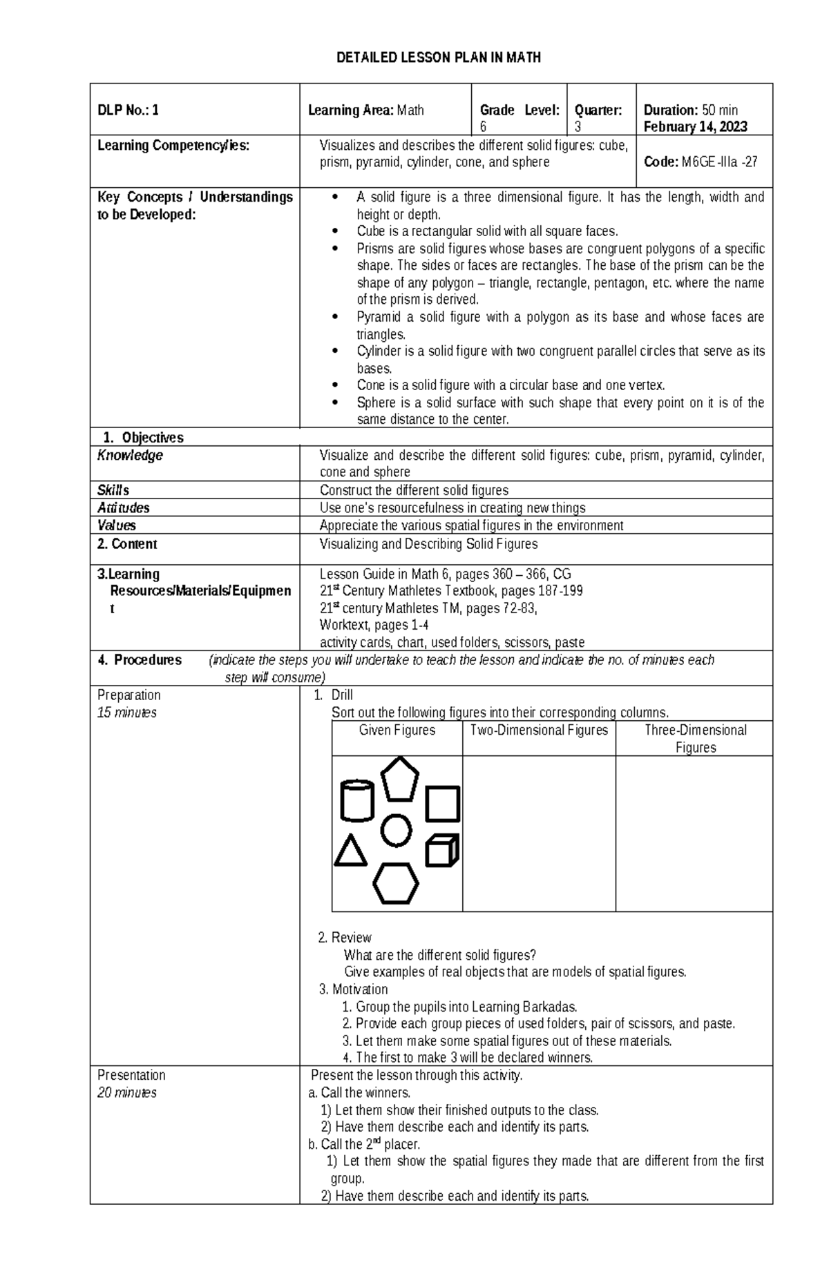 DLP#1 - This would help you - DETAILED LESSON PLAN IN MATH DLP No.: 1 ...