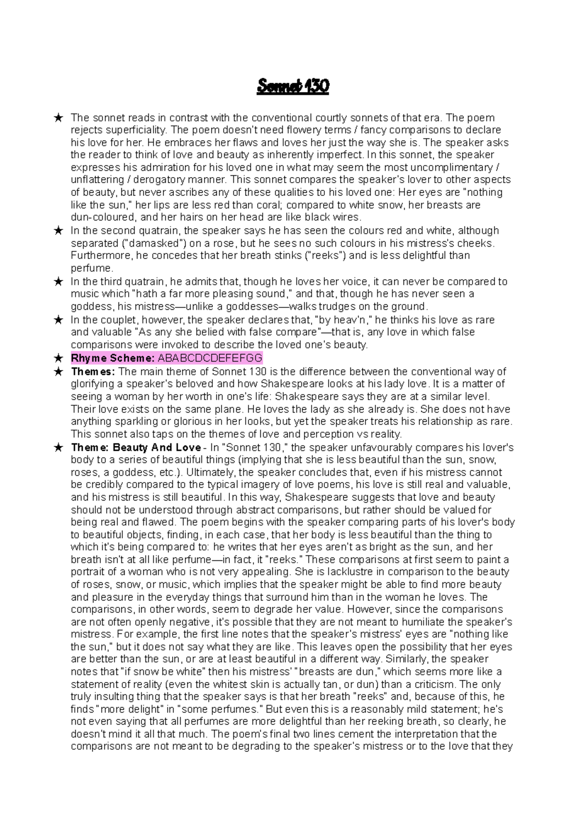 Grade 12 English Poetry Analysis: Sonnet 130 & The Child in Nyanga ...