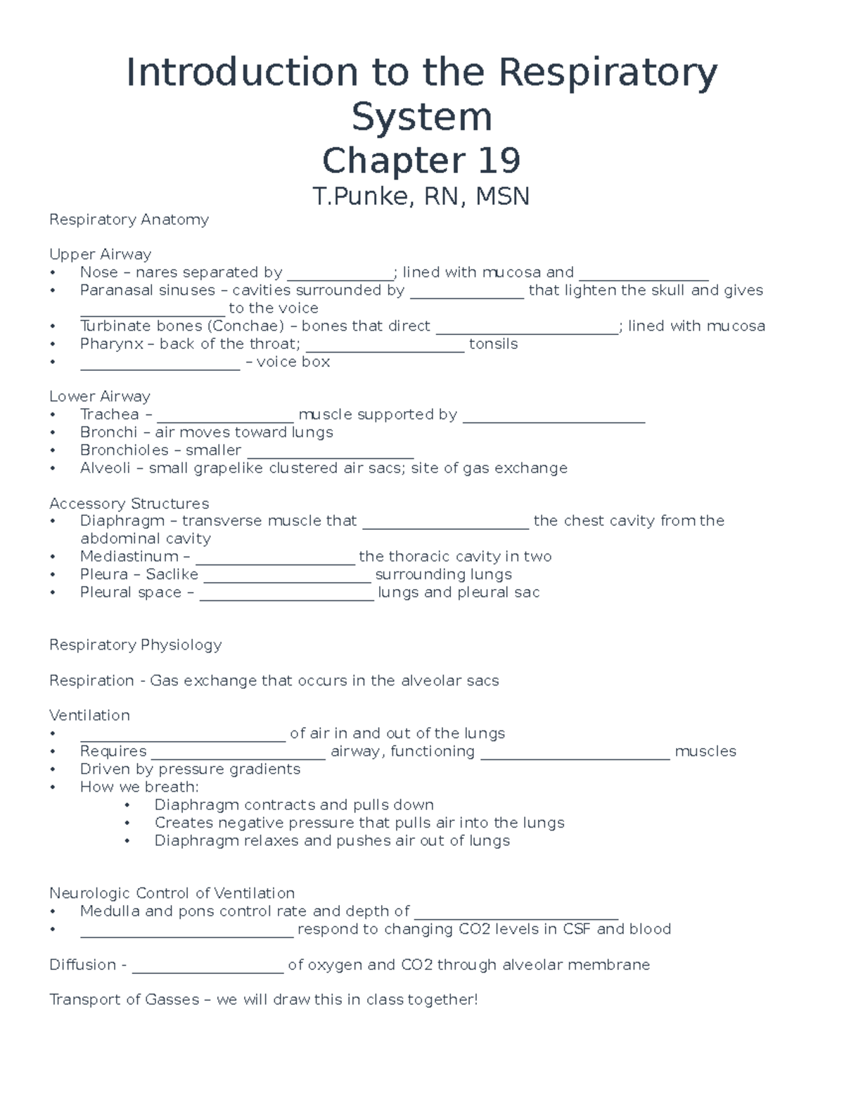 Respiratory System Lecture Notes: Anatomy & Physiology Overview - Studocu