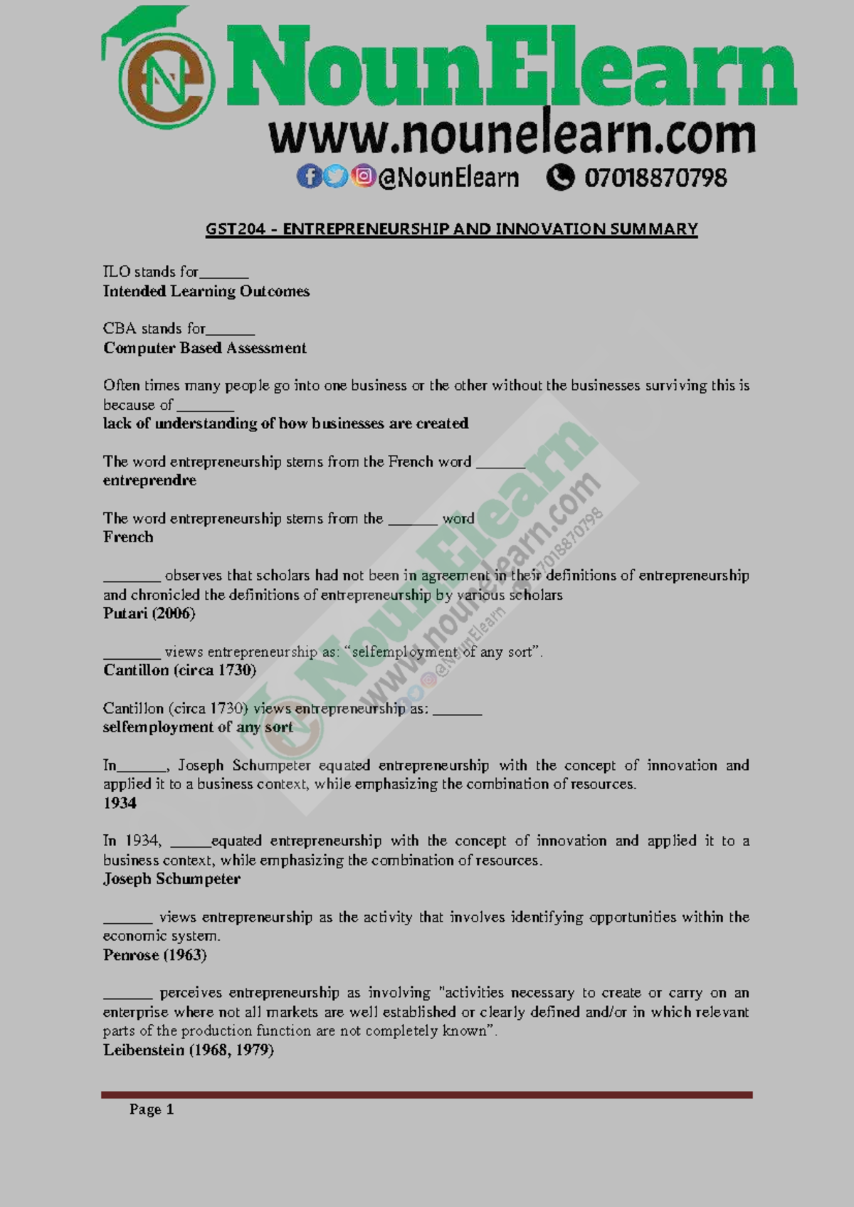GST204 ENTREPRENEURSHIP AND INNOVATION: Key Concepts and Theories ...