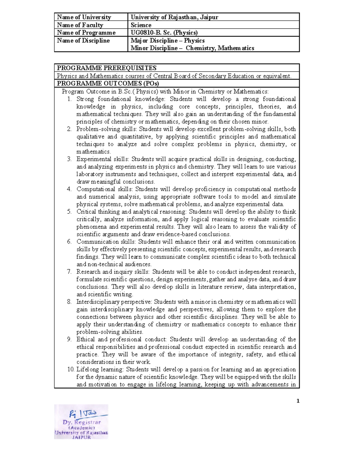 UG810-B.Sc. (Major Physics) English - PROGRAMME PREREQUISITES Physics ...