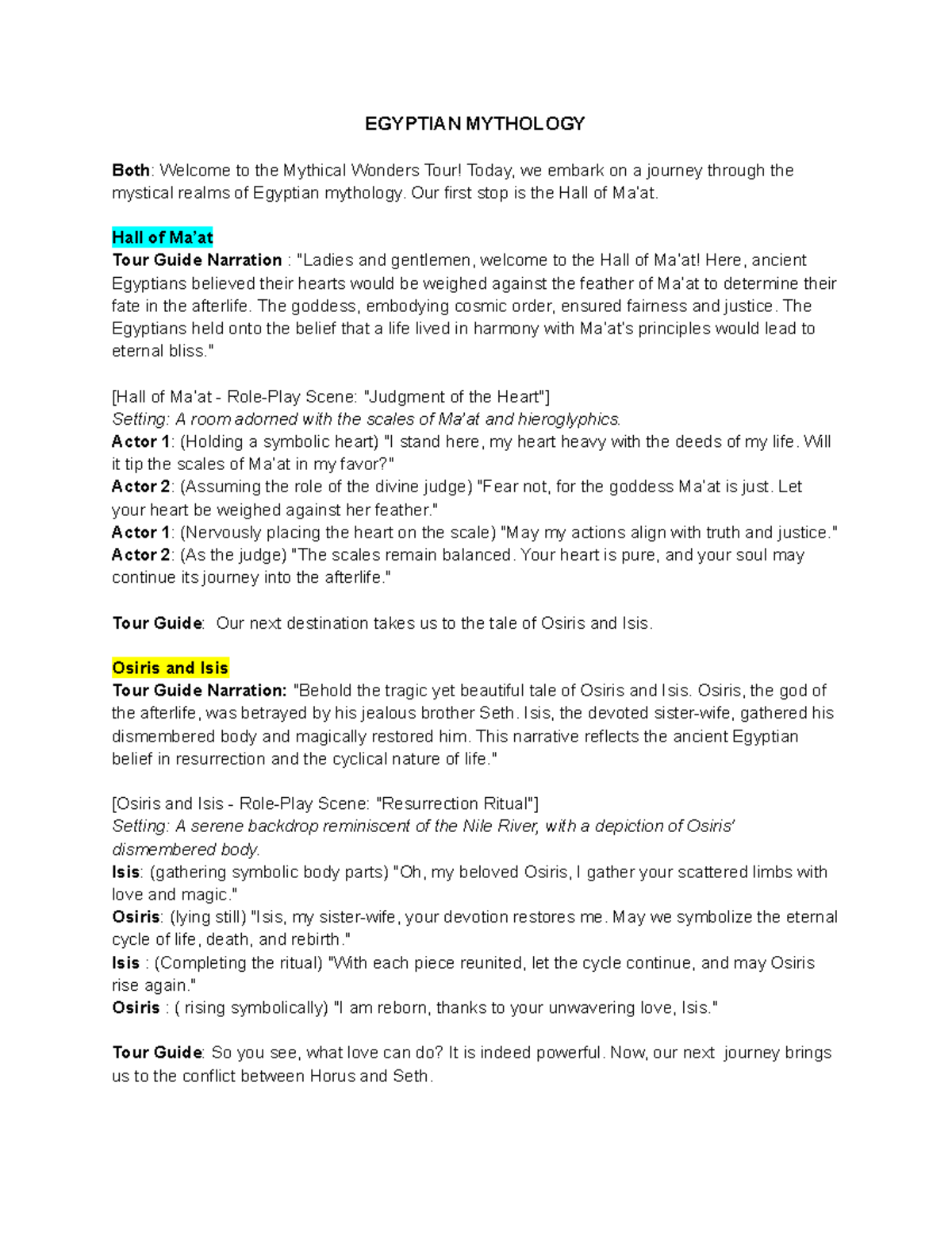 Egyptian- Mythology- Scripts - EGYPTIAN MYTHOLOGY Both: Welcome to the ...