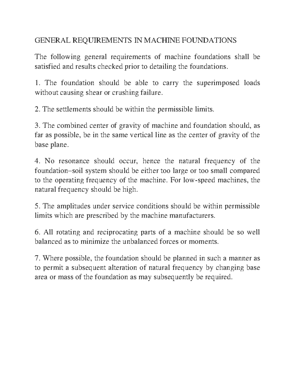 General Requirements and Design Procedure for Machine Foundations - Studocu