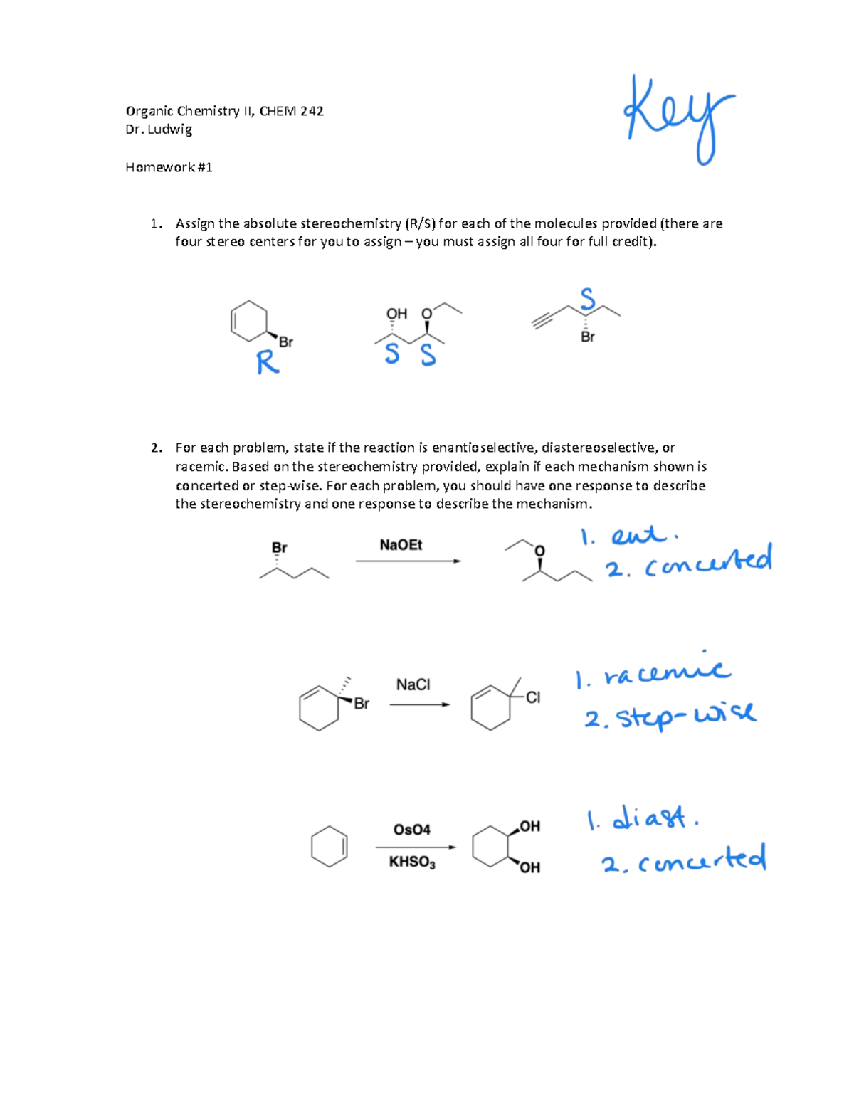 CHEM 242 Organic Chemistry II Homework 1 Key - Winter 26 - Studocu