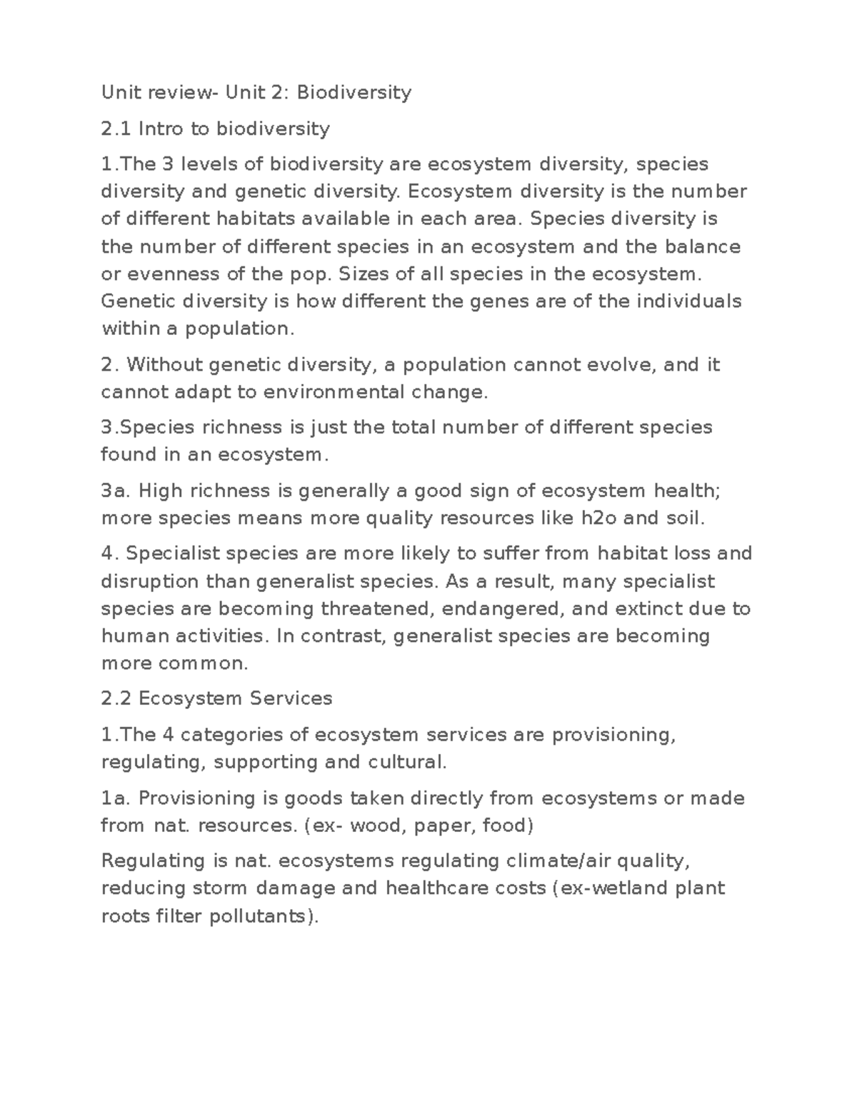 Unit 2 review ap earth - biodiversity study guide - Unit review- Unit 2: Biodiversity 2 Intro to ...