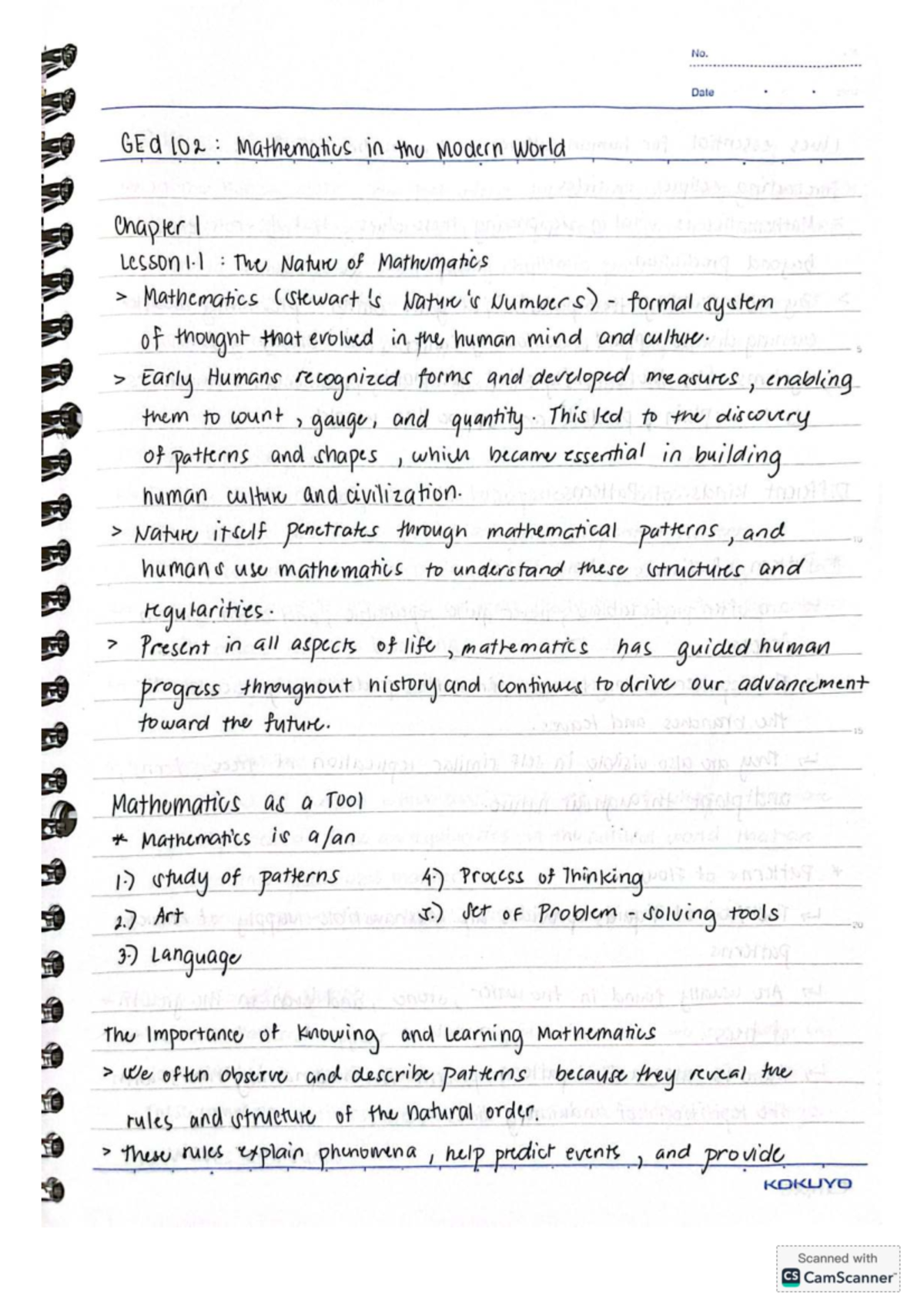 GEd 102: Mathematics in the Modern World - Chapter 1 Lesson 1.1 Overview - Studocu