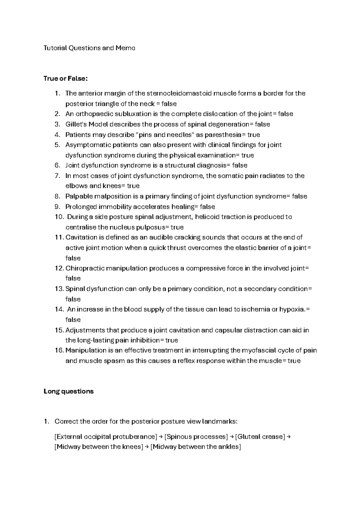 CPP Tutorial Questions and Memo: True/False & Long Answers - Studocu