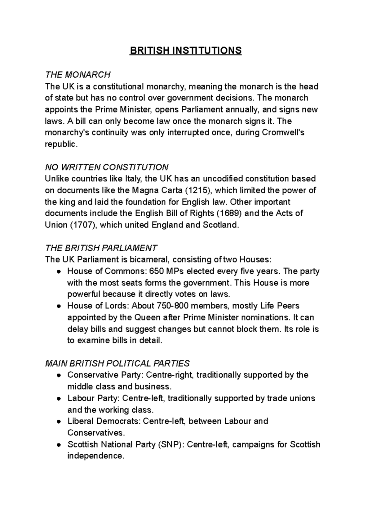 UK and US Political Systems: A Comparative Overview - Studocu