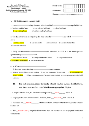 Grammar exams S1 - Royaume du Maroc anshall ishall Université Chouarb ...