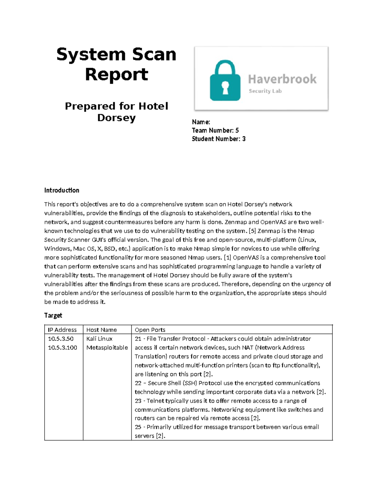 Project 1: System Scan Report for Hotel Dorsey Vulnerabilities - Studocu
