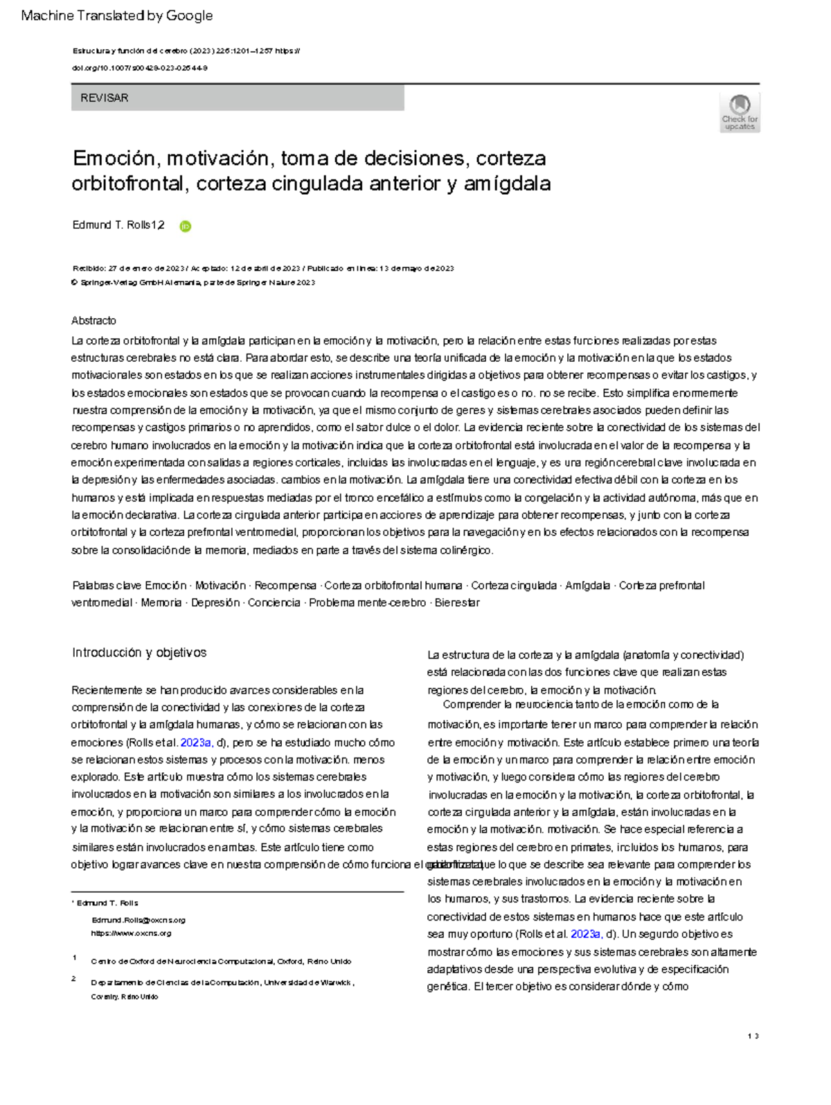 En Español Emotion Motivation Decision‑making The Orbitofrontal Cortex Departamento De