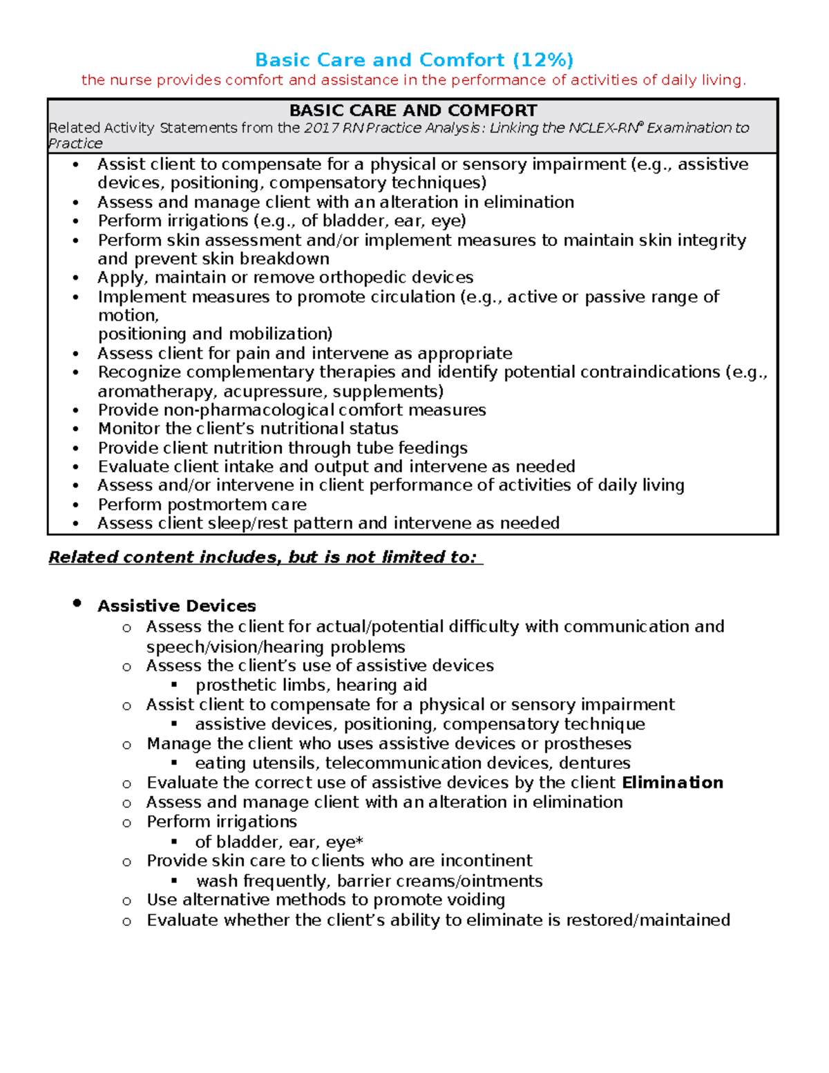 Nursing Care and Comfort Strategies for Daily Living (NUR 330) - Studocu