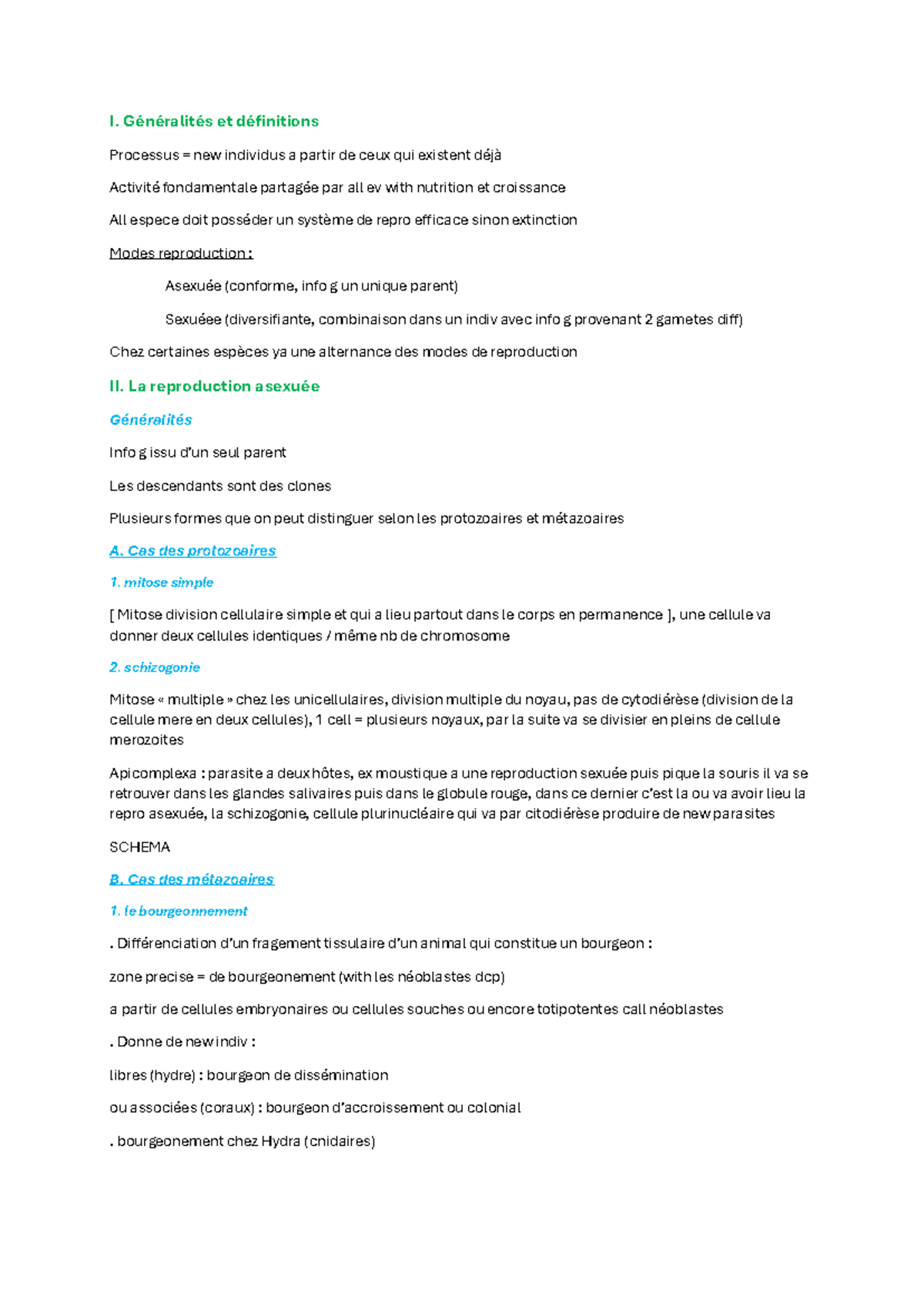 Cours sur la Reproduction Asexuée et Sexuée des Espèces - Studocu