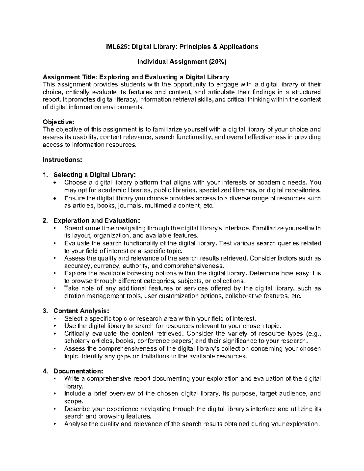 IML625: Exploring and Evaluating a Digital Library Assignment - Studocu