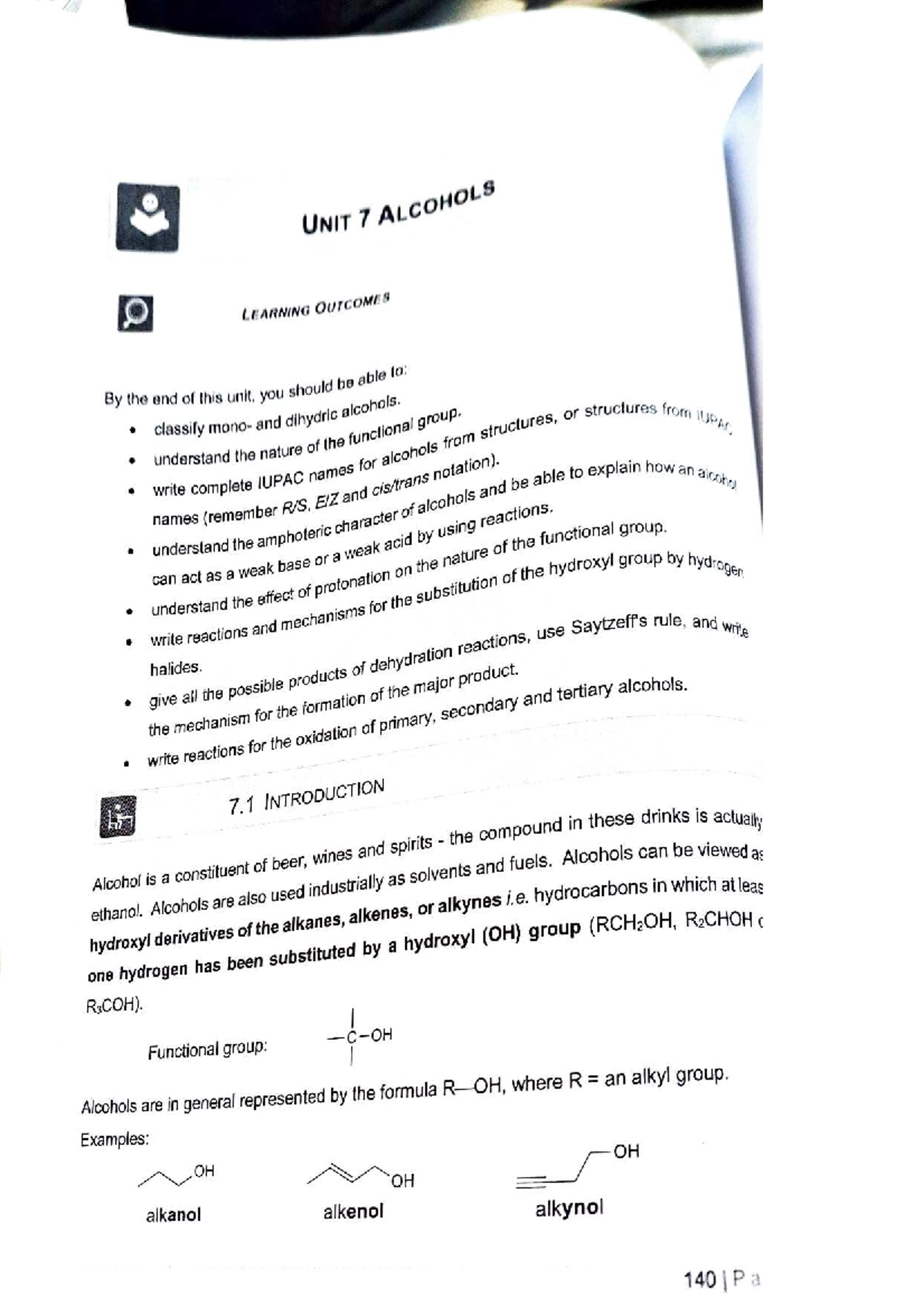 Unit 7: Alcohols - Properties, Classification, and Reactions - Studocu