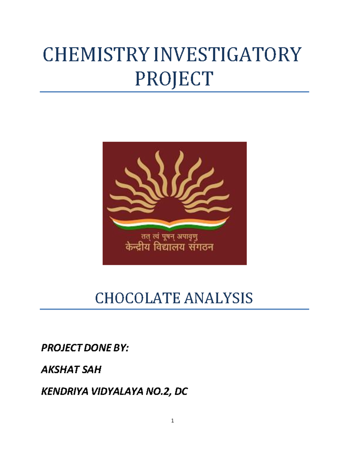 CHEMISTRY PROJECT: Chocolate Analysis (Class Science) - Studocu