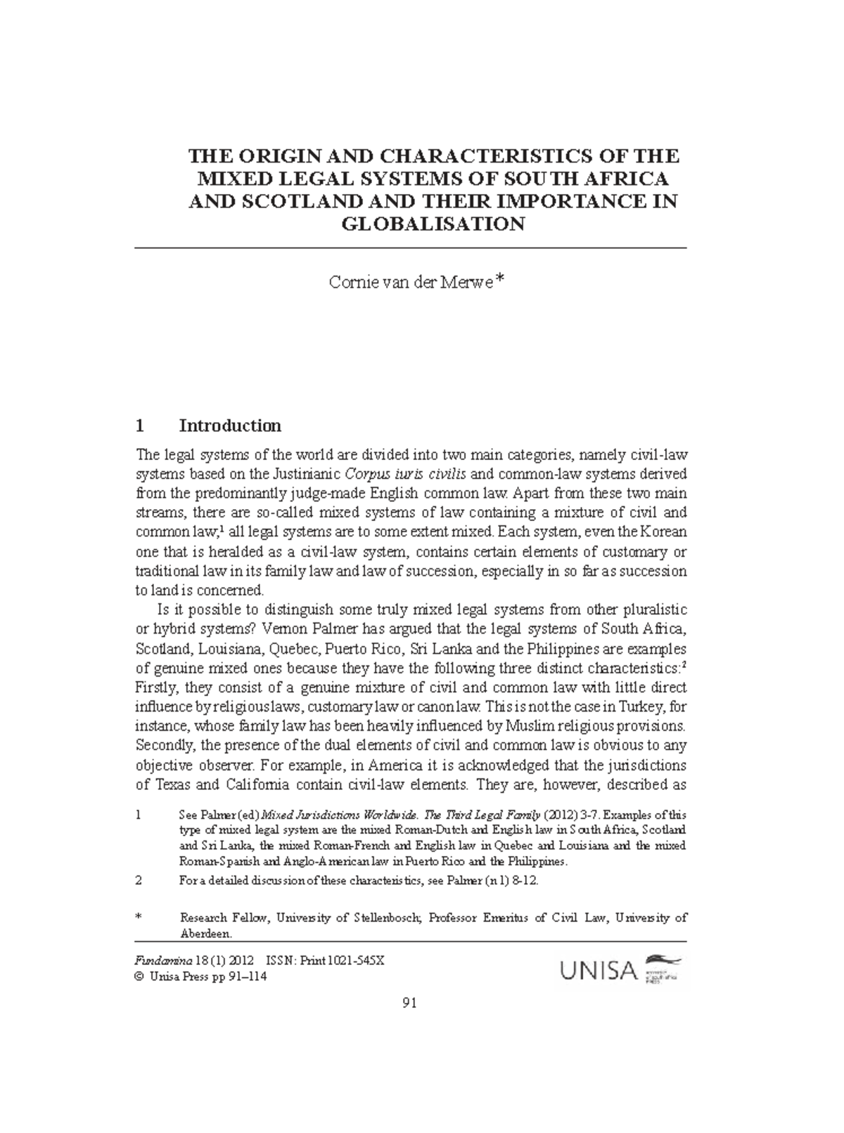 Mixed Legal Systems of South Africa and Scotland: Origins ...