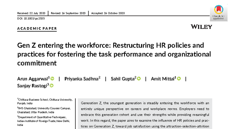 Gen Z entering the workforce: Restructuring HR policies and practices ...
