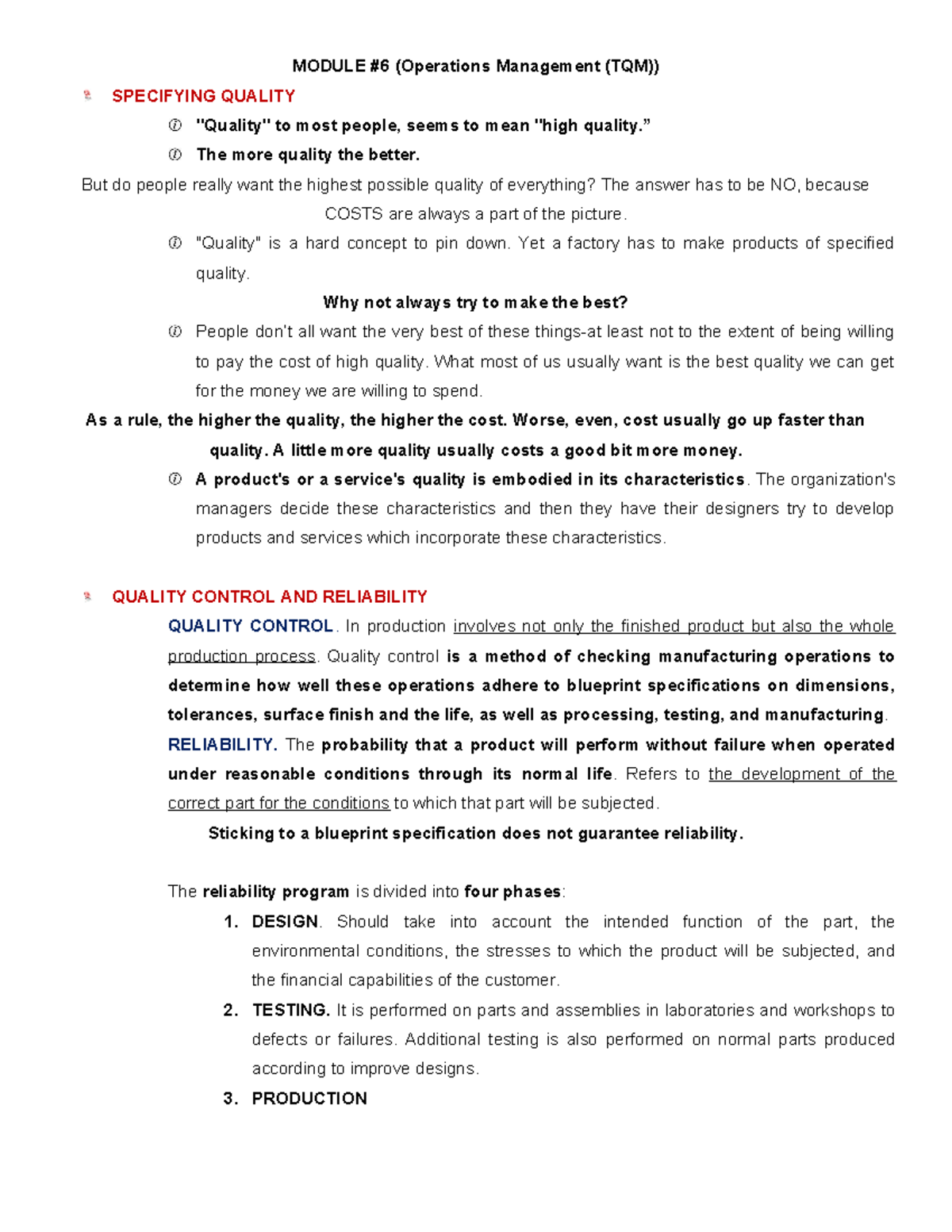 CHAP 6 Ops Management: Total Quality Management Insights - Studocu