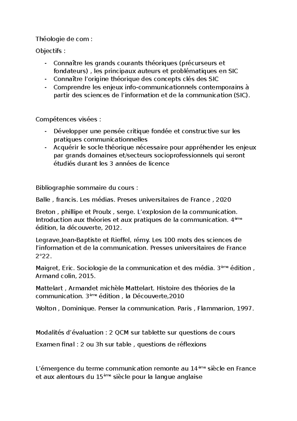Théorie de la Communication - Cours et Notes Essentielles (SIC) - Studocu