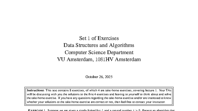 Data Structures & Algorithms Exercises Set 1 - Midterm VU Amsterdam ...