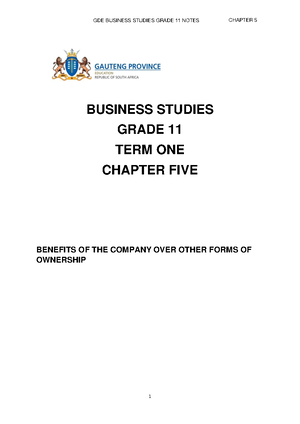 Teachers COPY 2024 BSTD Grade 11 Notes Chapter 3 - BUSINESS STUDIES ...
