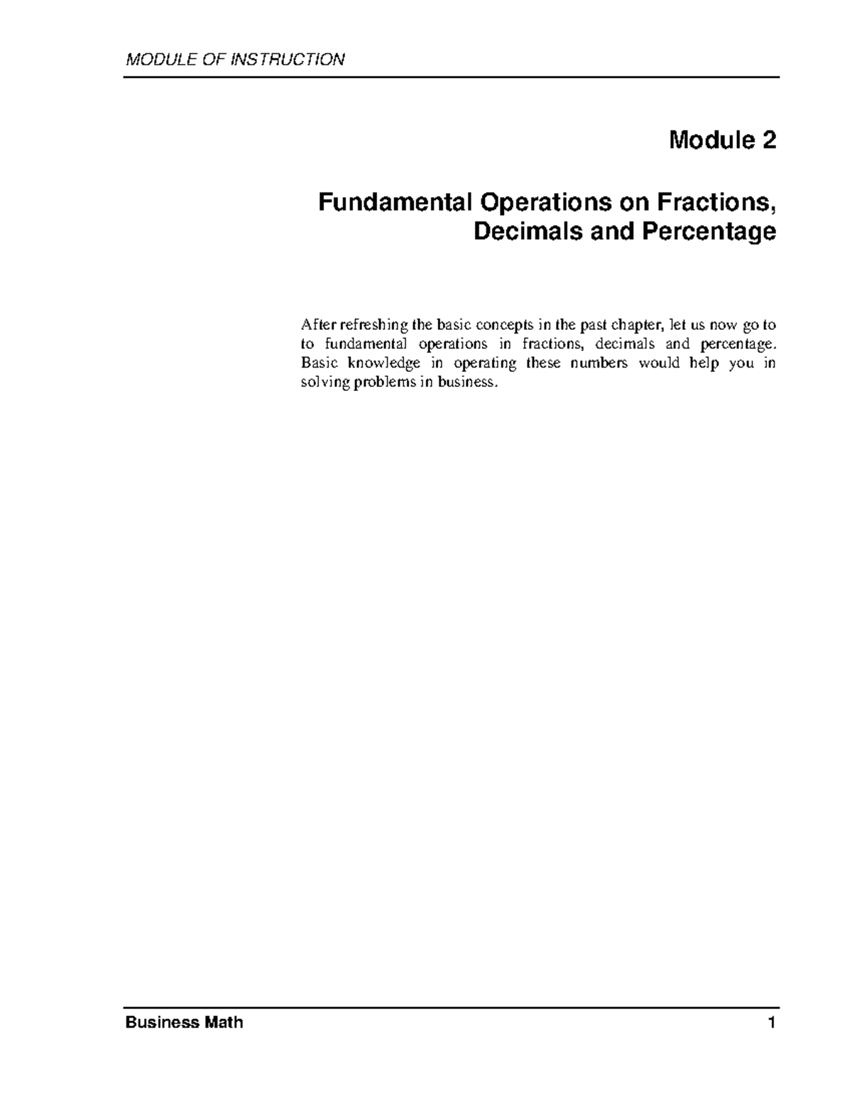 Business Math 1: Module 2 - Fundamental Operations on Frac, Dec ...