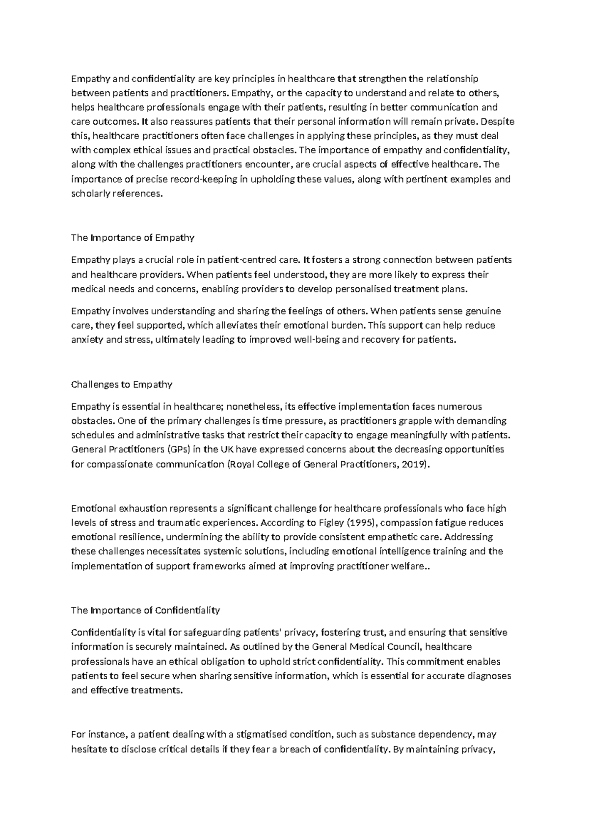 Unit 4 Q3 - Empathy & Confidentiality in Healthcare Practice - Studocu