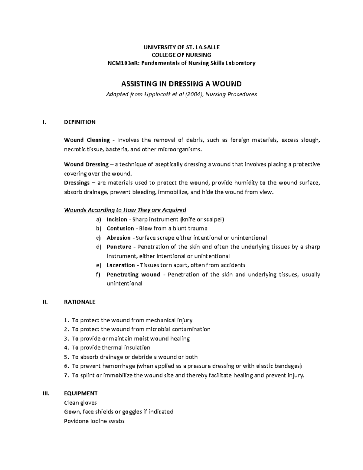 NCM103aR: Wound Dressing Techniques and Suture Removal Guidelines - Studocu