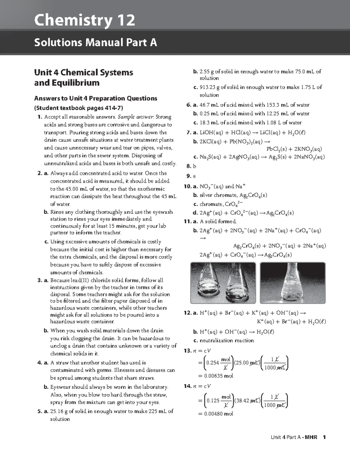 Chemistry 12 Solutions Manual: Unit 4 Chemical Systems & Equilibrium ...